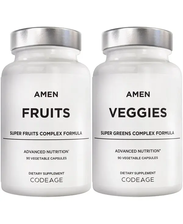CODEAGE Amen Fruits + Veggies Vitamins Bundle Multivitamin Capsules Super Greens Red Fruits Superfood Supplement 180ct - White