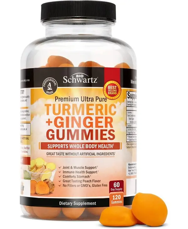 BIOSCHWARTZ Turmeric Curcumin Ginger Gummies High Absorption - No Color