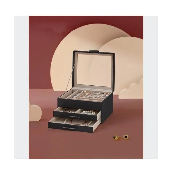SLICKBLUE Jewelry Box With Glass Lid - Black