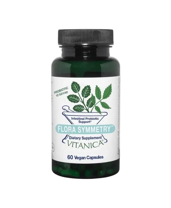 VITANICA Flora Symmetry Probiotic Supplement For Digestive Health & Function Intestinal Health Support 60 Capsules - Green