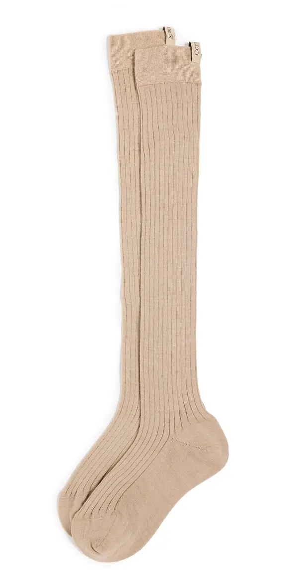 Comme Si Knee High Socks - Camel