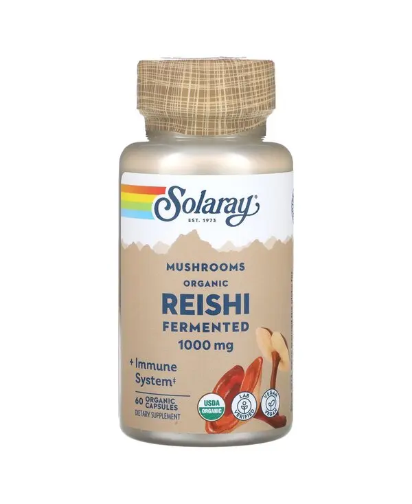 SOLARAY Fermented Reishi Mushroom 60 Organic Capsules - Assorted Pre-pack (see Table 9