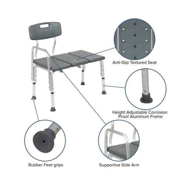 EMMA+OLIVER 300 Lb. Capacity Adjustable Bath & Shower Medical Transfer Bench Chair