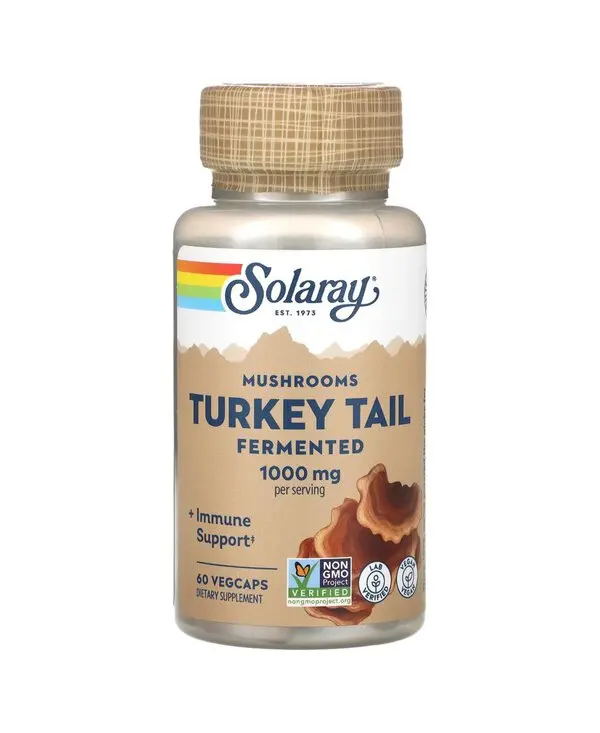 SOLARAY Fermented Turkey Tail Mushrooms 60 Vegcaps - Assorted Pre-pack (see Table 9