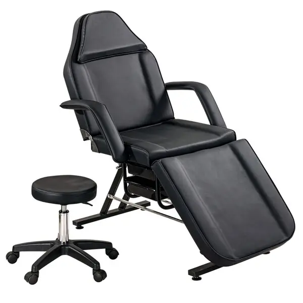 STREAMDALE FURNITURE Massage Salon Tattoo Chair With Two Trays Esthetician Bed With Hydraulic Stool - Black