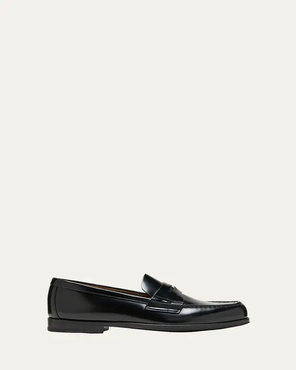 Prada Brushed Leather Penny Loafers - Black