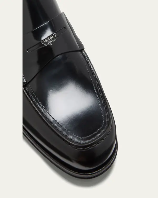 Prada Brushed Leather Penny Loafers - Black