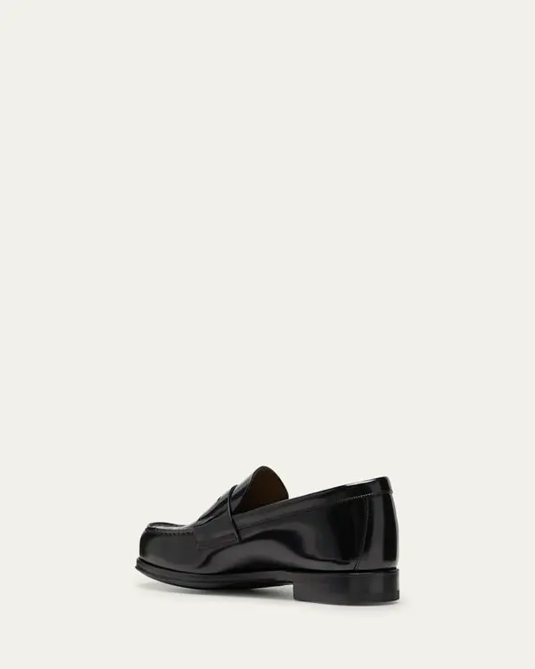 Prada Brushed Leather Penny Loafers - Black