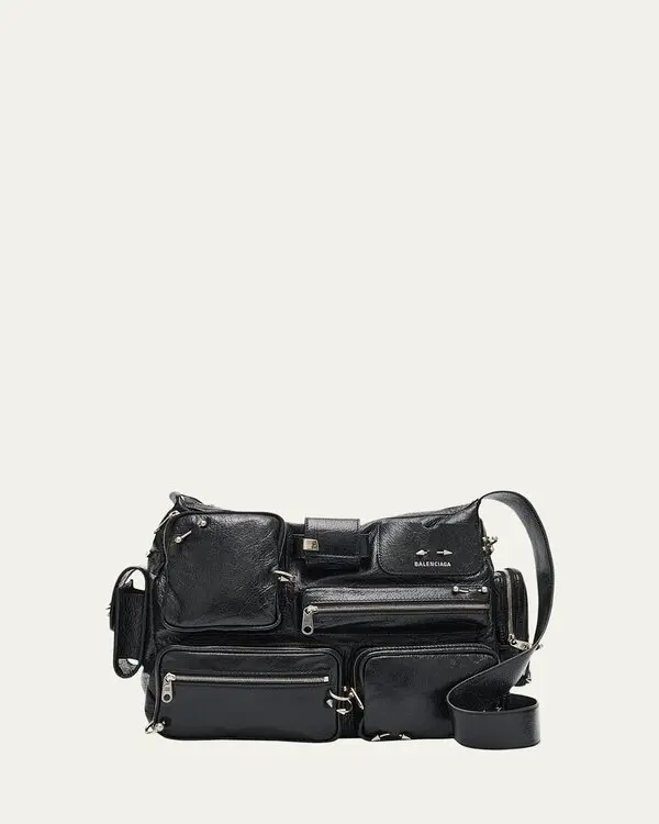 Balenciaga Pierced Arena Lambskin Messenger Bag - Black