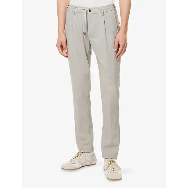 Eleventy Drawstring Pressed-crease Stretch-wool Jogging Bottoms - Gray