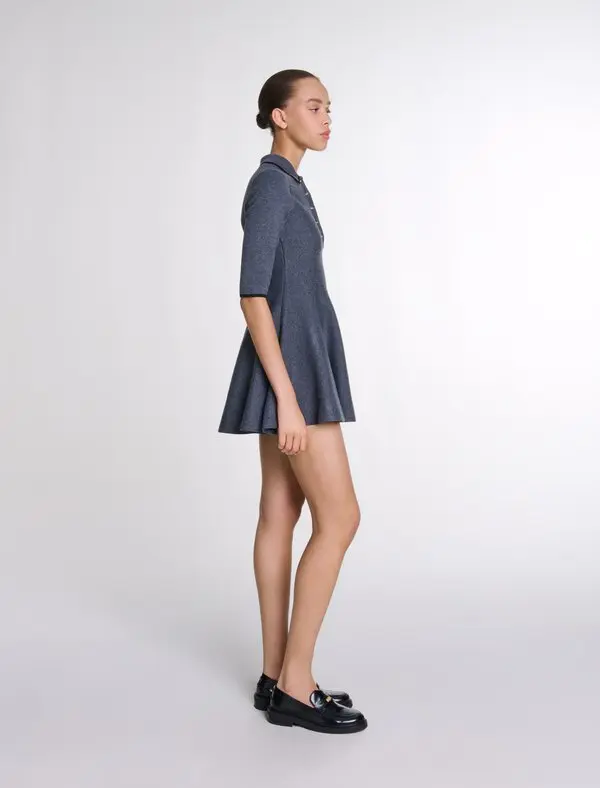 Maje Short Knit Dress With Polo Neck