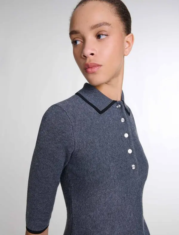 Maje Short Knit Dress With Polo Neck