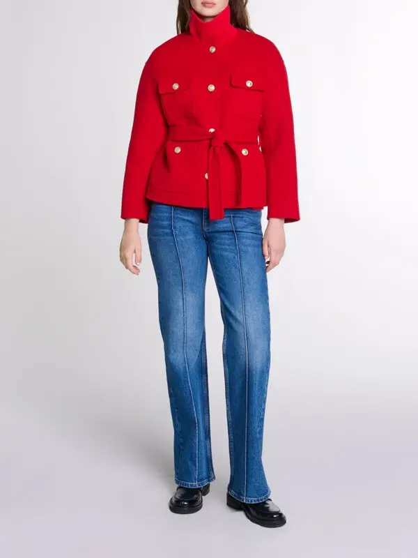 Maje Belted Cropped Double-faced Jacket
