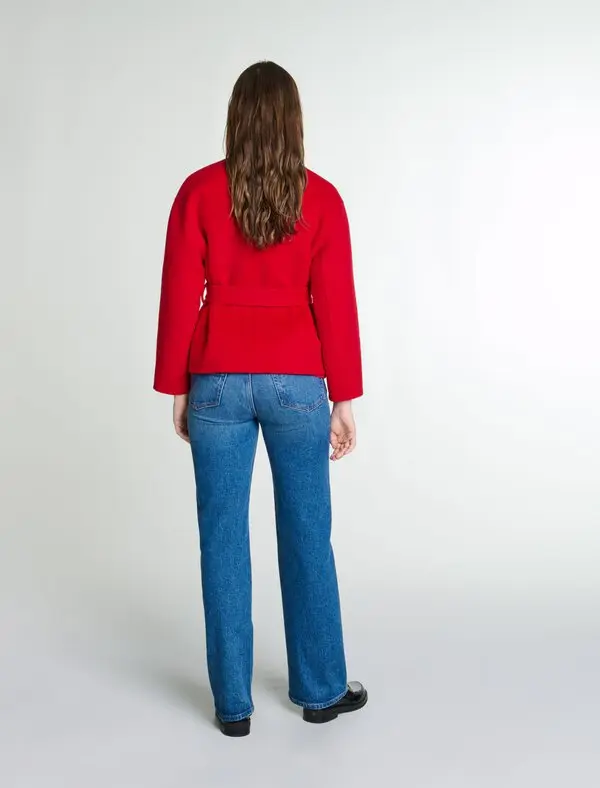 Maje Belted Cropped Double-faced Jacket