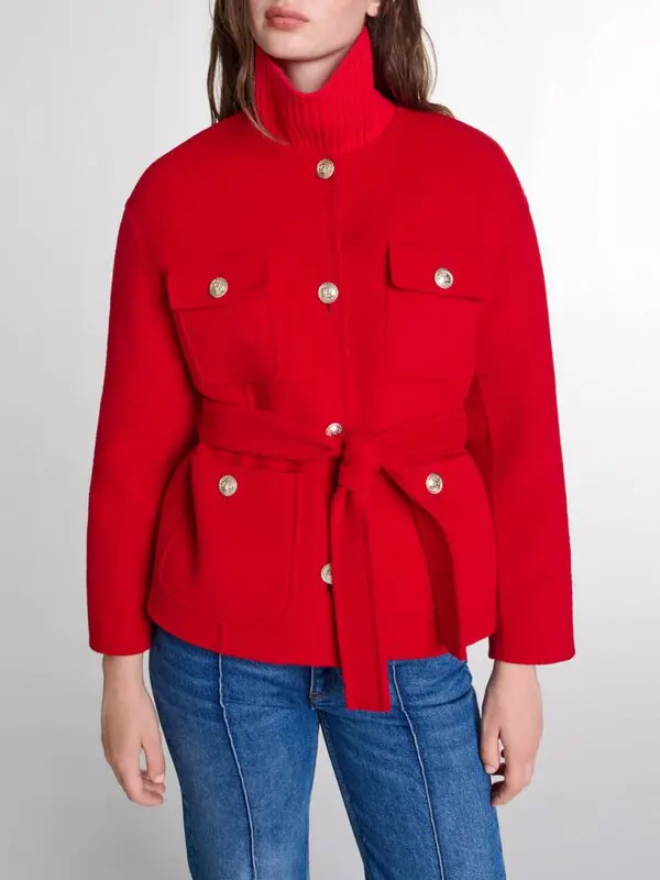 Maje Belted Cropped Double-faced Jacket
