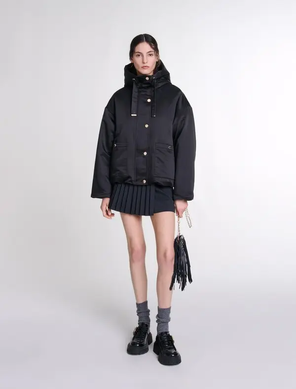 Maje Padded Jacket With Hood And Drawstring Waist