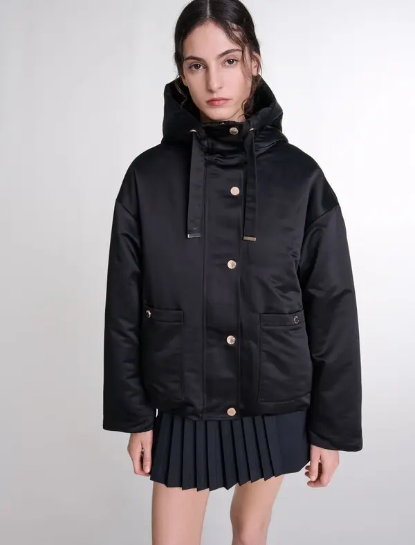 Maje Padded Jacket With Hood And Drawstring Waist