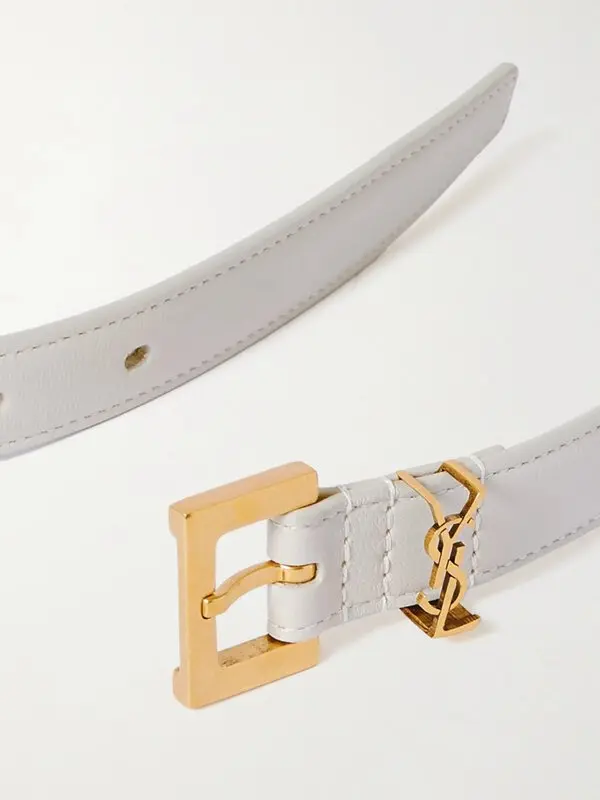 Saint Laurent Cassandre Leather Belt - Neutrals
