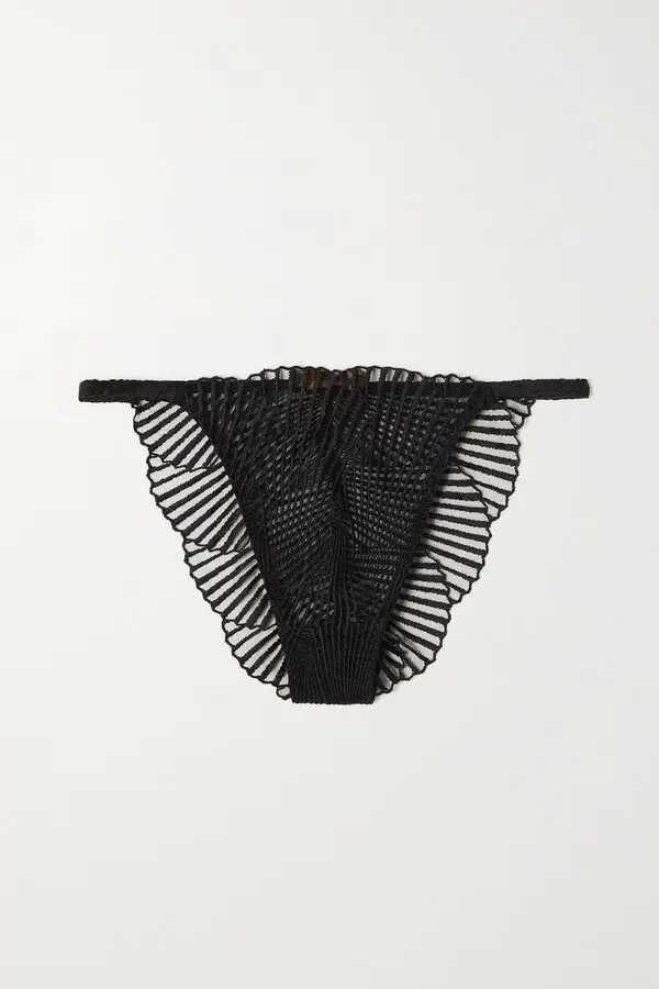 COCO DE MER Athena Embroidered Tulle Briefs - Black