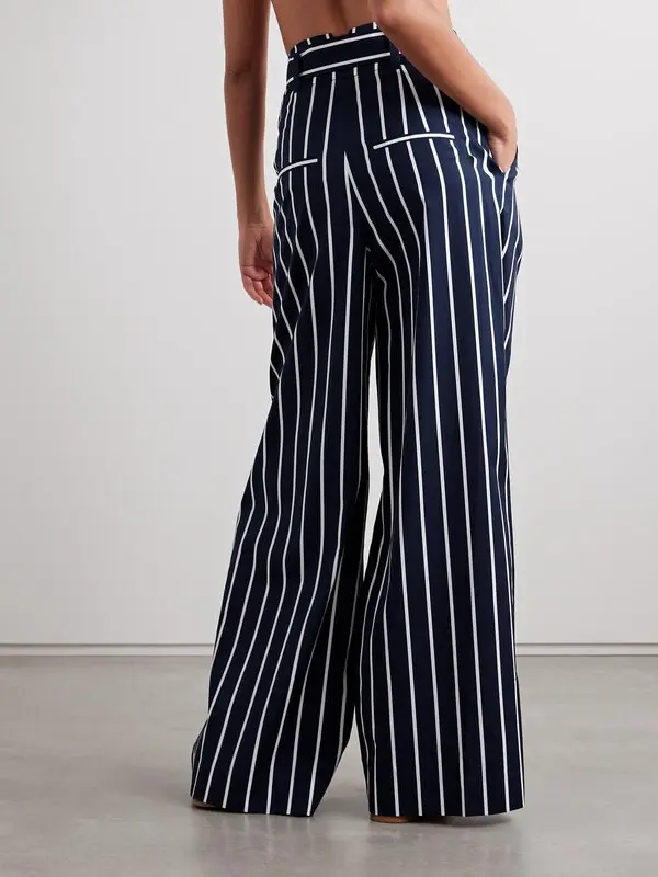 Veronica Beard Maliyah Belted Striped Cotton-blend Wide-leg Trousers