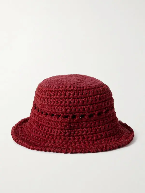 ULTRAVIOLHAT Crocheted Cotton And Raffia-blend Bucket Hat - Red