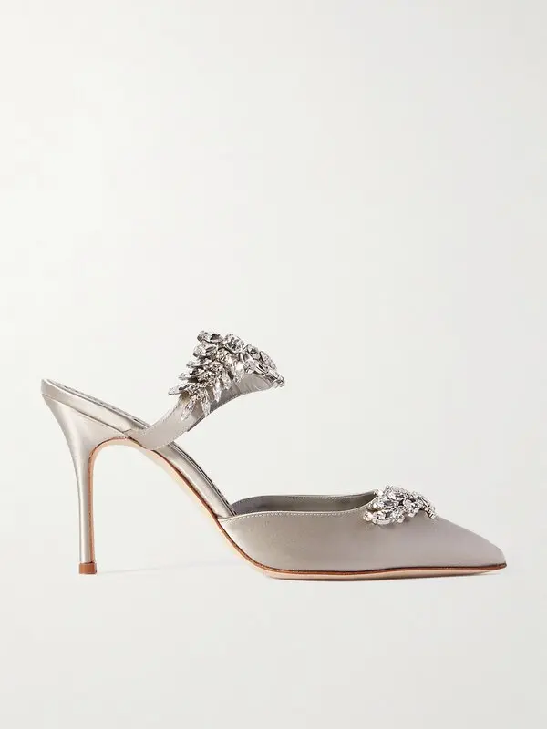 Manolo Blahnik Lurum 90 Crystal-embellished Mules - Gray