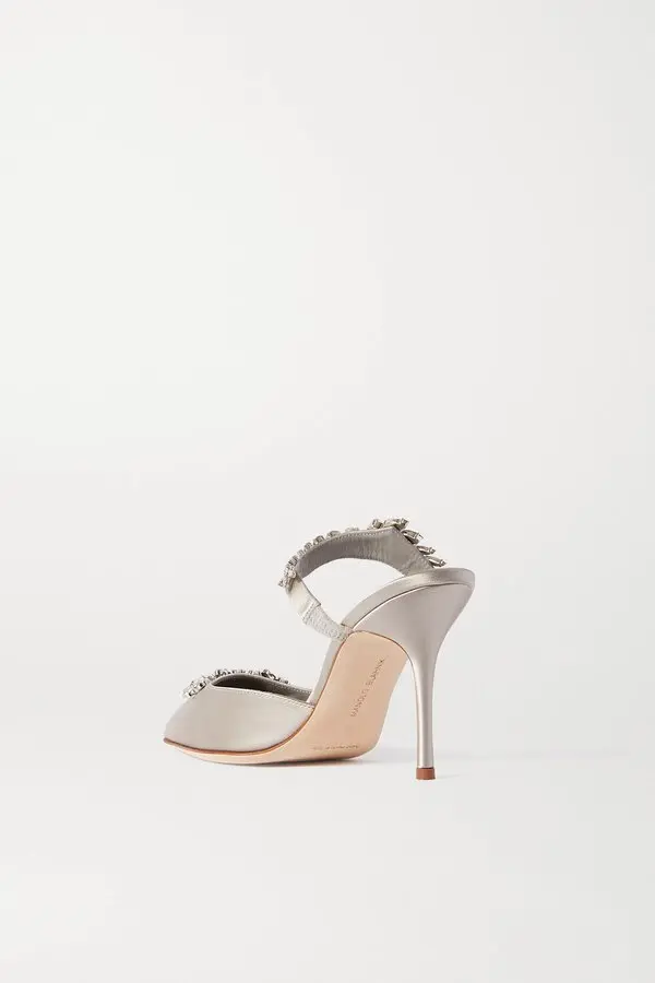 Manolo Blahnik Lurum 90 Crystal-embellished Mules - Gray
