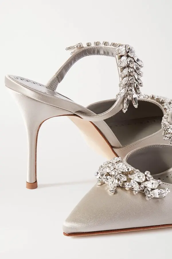 Manolo Blahnik Lurum 90 Crystal-embellished Mules - Gray