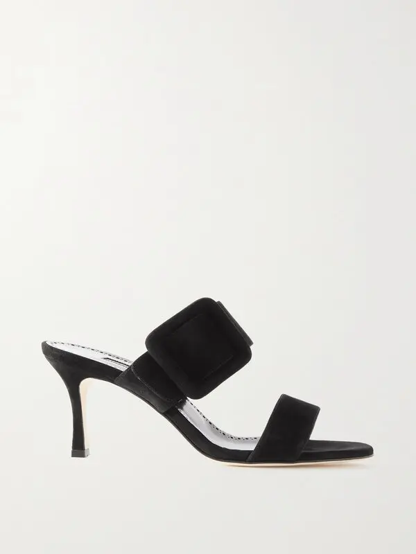 Manolo Blahnik Gable 70 Buckled Suede Mules - Black
