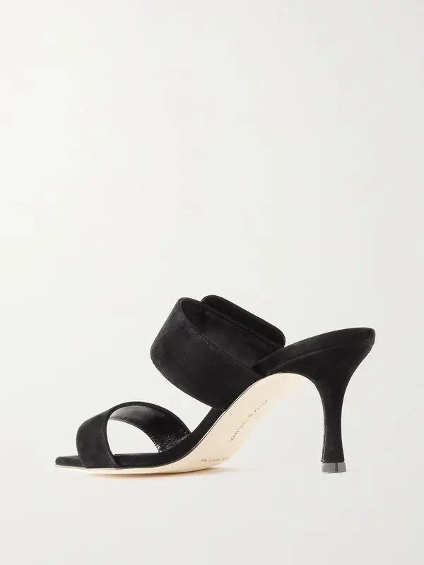 Manolo Blahnik Gable 70 Buckled Suede Mules - Black