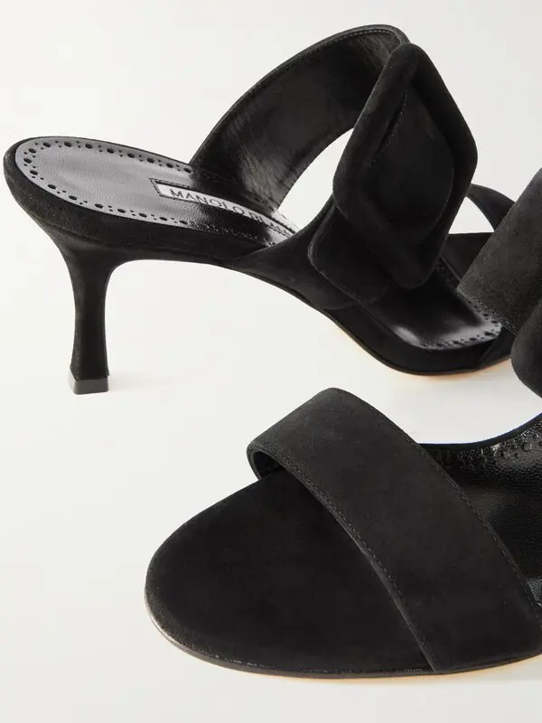 Manolo Blahnik Gable 70 Buckled Suede Mules - Black