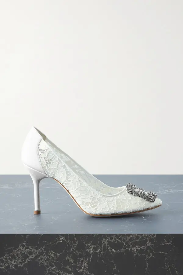 Manolo Blahnik Hangisi 90 Crystal-embellished Corded Lace Pumps