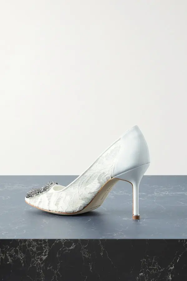 Manolo Blahnik Hangisi 90 Crystal-embellished Corded Lace Pumps