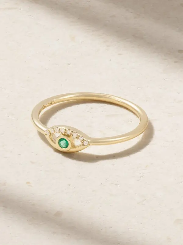 MELISSA JOY MANNING Wink 14-karat Diamond And Emerald Ring - Gold