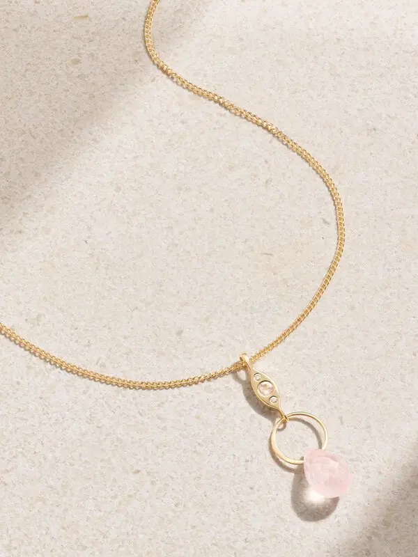 MELISSA JOY MANNING 14-karat Recycled Rose Quartz And Diamond Necklace - Gold