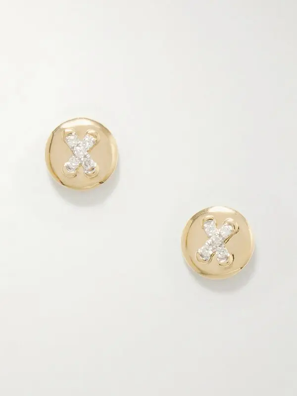 STONE AND STRAND Button 14-karat Diamond Stud Earrings - Gold