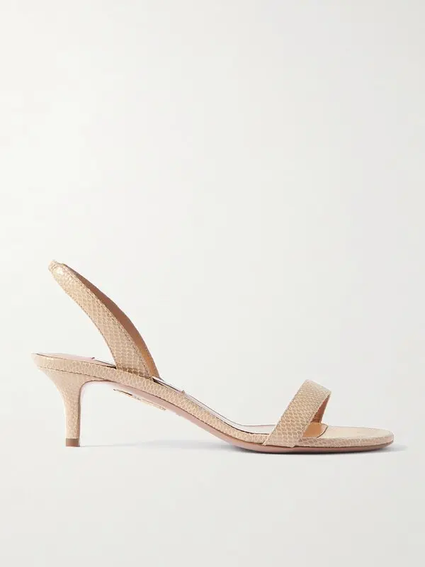 AQUAZZURA So Nude 50 Snake-effect Leather Slingback Sandals