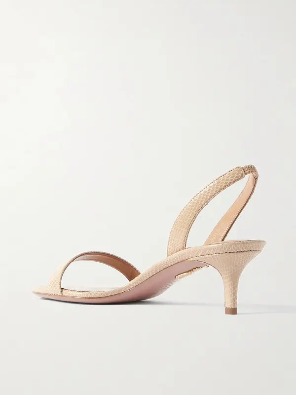 AQUAZZURA So Nude 50 Snake-effect Leather Slingback Sandals
