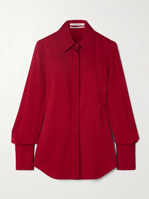 Another Tomorrow Satin-crepe Slim Fit Shirt