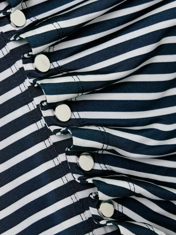 Rabanne Asymmetric Gathered Striped Stretch-jersey Midi Dress