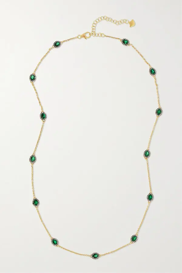 AMRAPALI LONDON Rajasthan 18-karat Gold, Rhodium-plated, Emerald And Diamond Necklace - Green