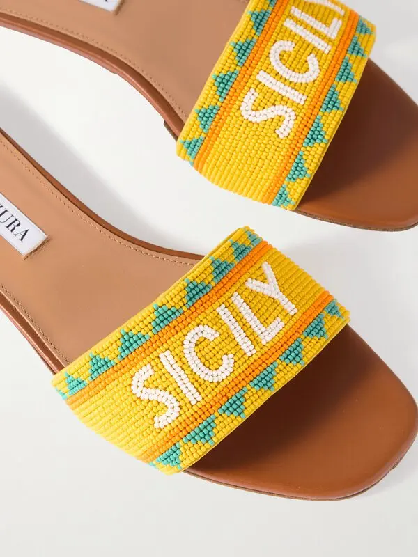 AQUAZZURA Sicily Beaded Leather Slides