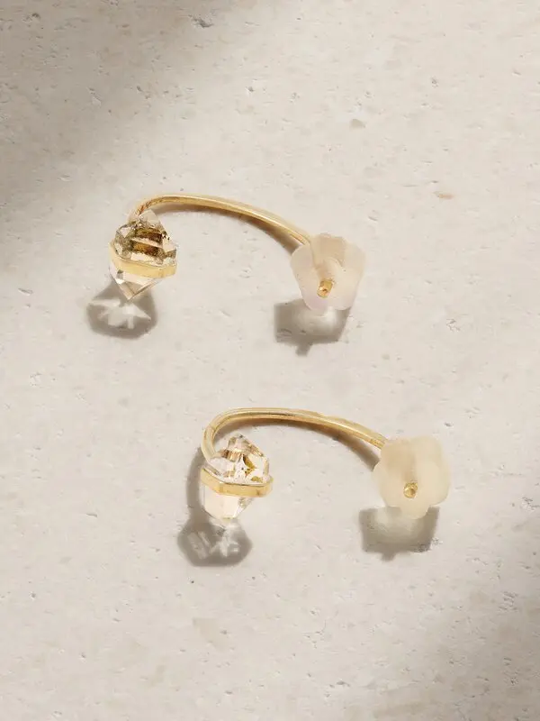 MELISSA JOY MANNING Mini Wishbone 14-karat Herkimer Diamond Earrings - Gold