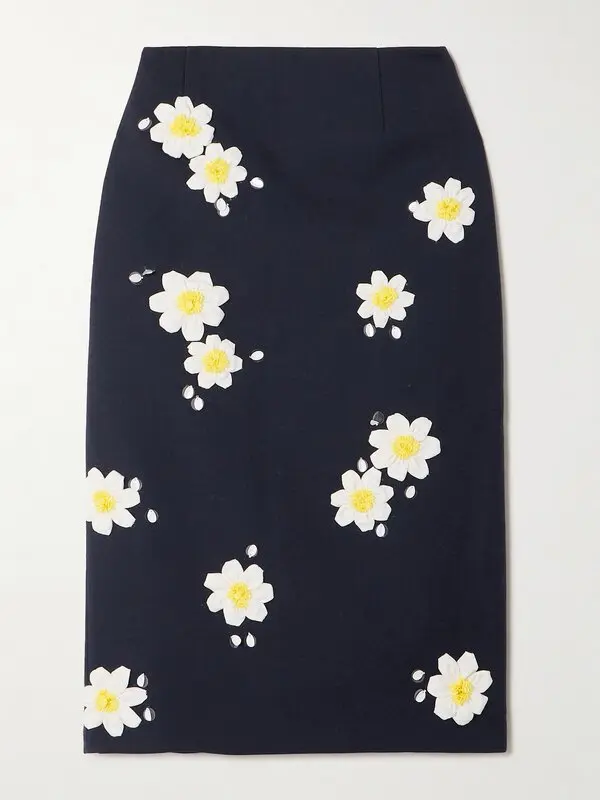 SHUSHU/TONG Embellished Wool-blend Midi Skirt - Blue