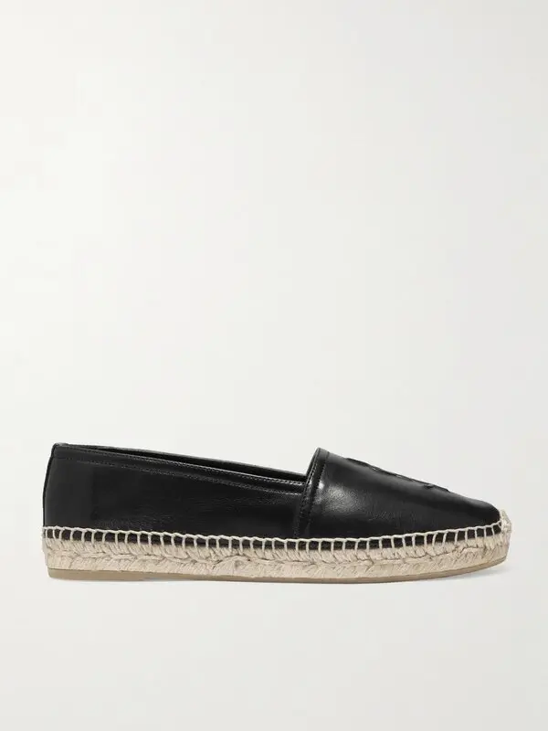 Saint Laurent Cassandre Logo-embossed Leather Espadrilles - Black
