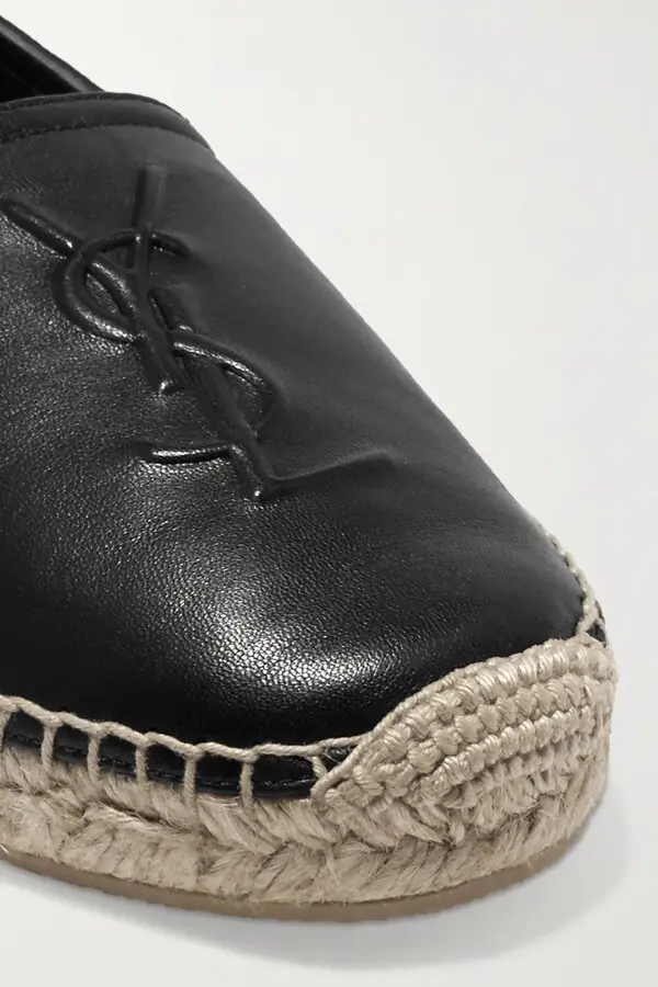 Saint Laurent Cassandre Logo-embossed Leather Espadrilles - Black