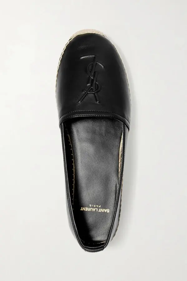 Saint Laurent Cassandre Logo-embossed Leather Espadrilles - Black