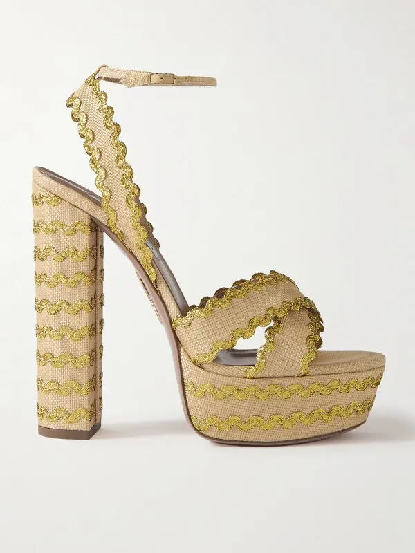 AQUAZZURA Ric Rac 140 Raffia Platform Sandals