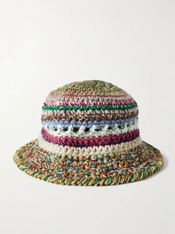 ULTRAVIOLHAT Crocheted Cotton And Raffia-blend Bucket Hat - Multi