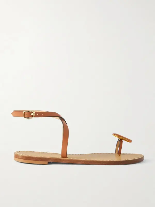AMANU The Kigali Agate-embellished Leather Sandals - Brown